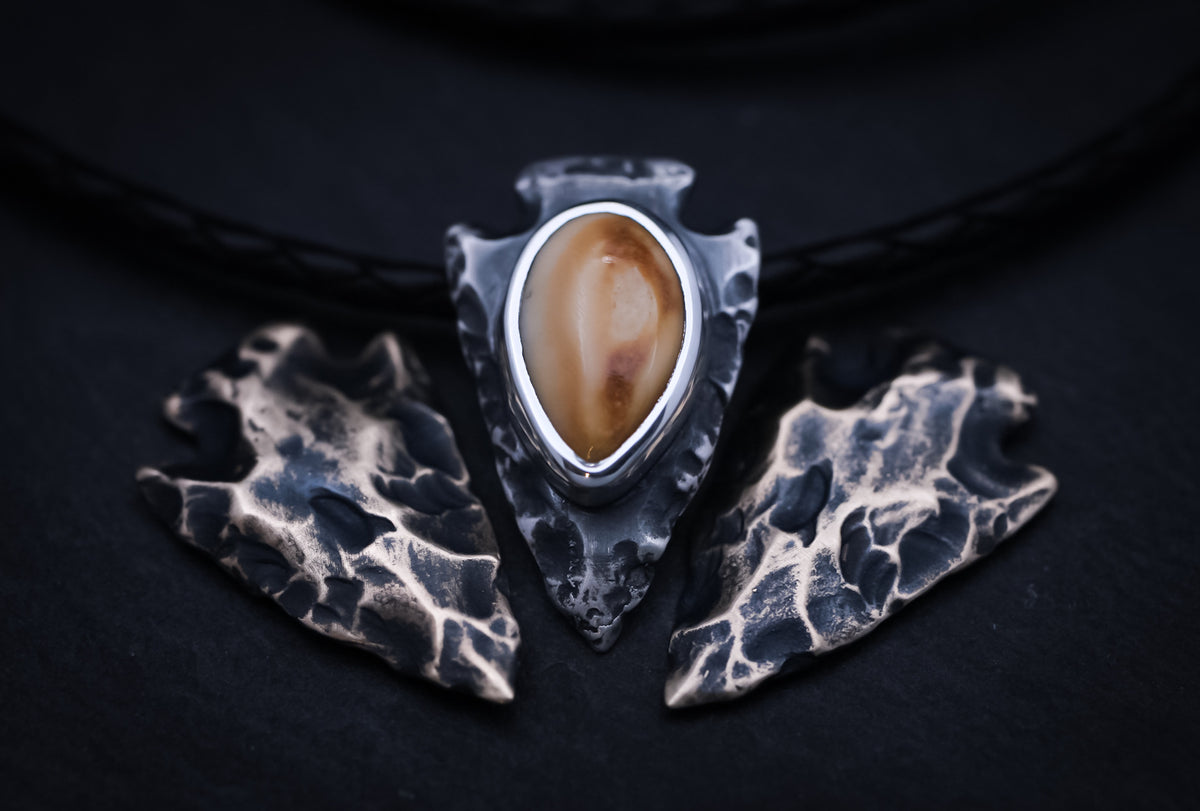 Men’s Elk Ivory Necklace • Arrowhead – Hammered In The Mountains