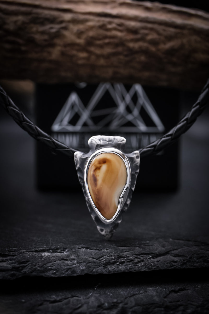 Men’s Elk Ivory Necklace • Arrowhead – Hammered In The Mountains