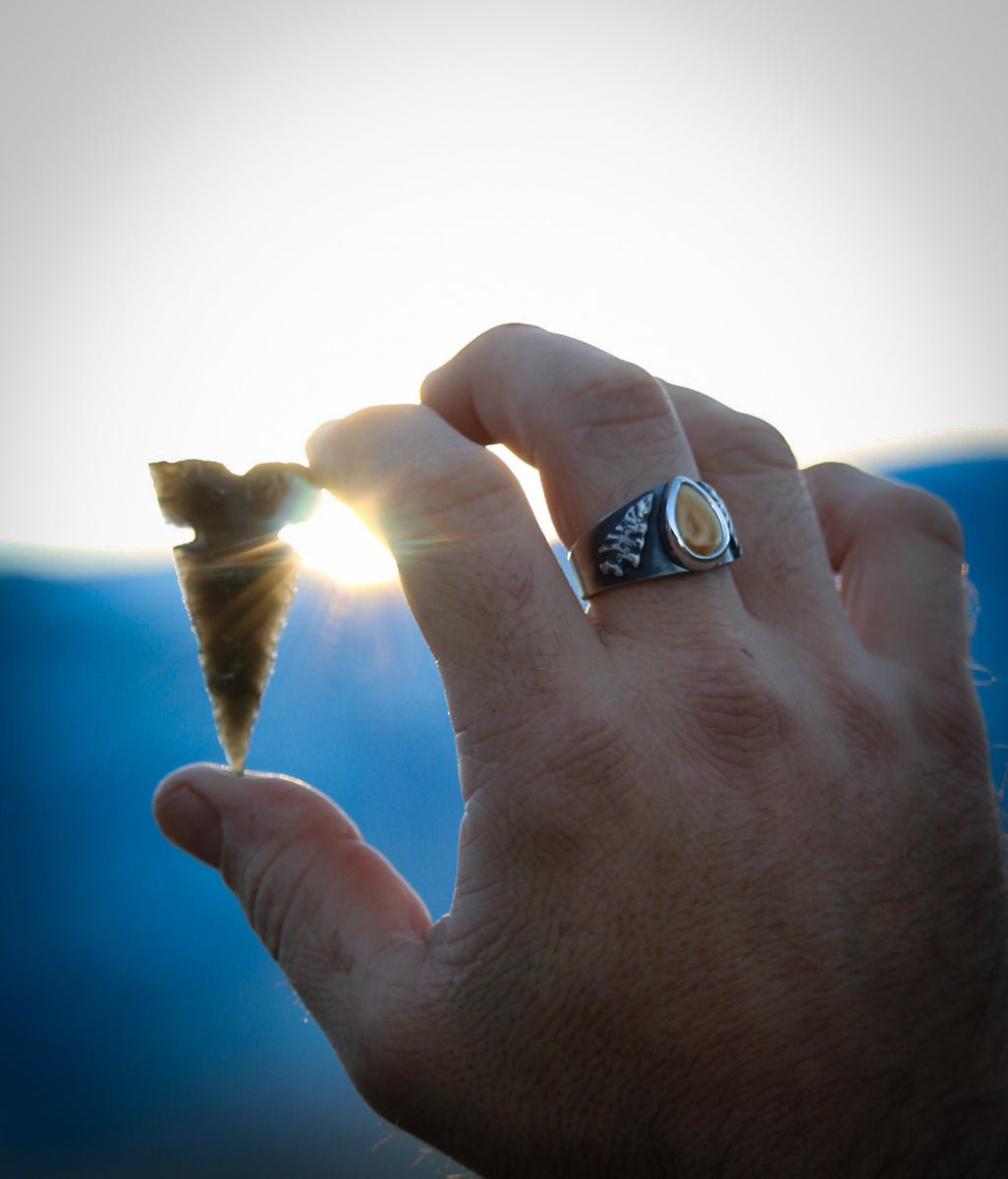 Men’s Elk Ivory Ring • Arrowhead Ring – Hammered In The Mountains