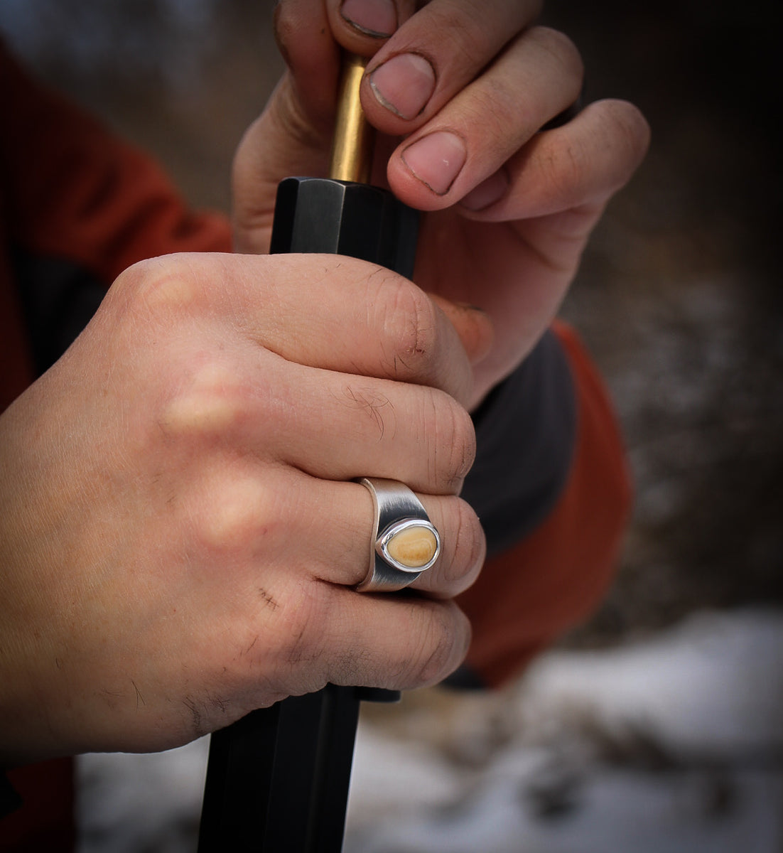 Men’s Elk Ivory Ring • Wedding Ring – Hammered In The Mountains