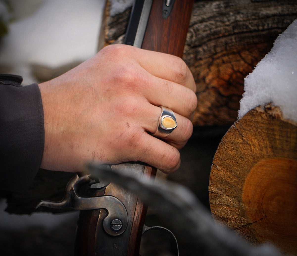 Men’s Elk Ivory Ring • Wedding Ring – Hammered In The Mountains